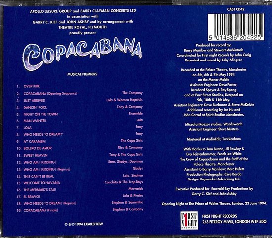 Copacabana - Original London Cast Recording, Original London Cast | CD ...