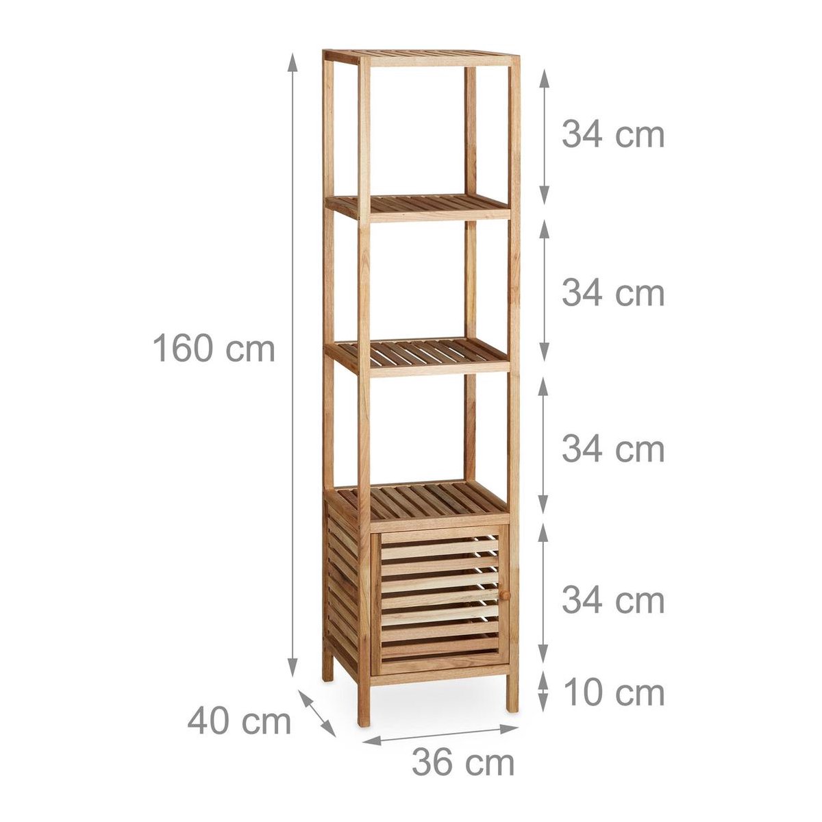 relaxdays Badkamerrek walnotenhout - houten rek - badkamerkast met deur ...