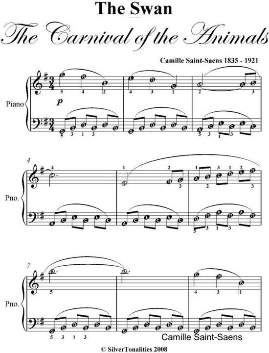 The Swan Carnival of the Animals Easy Piano Sheet Music (ebook), Camille Saint-Saëns |... | bol