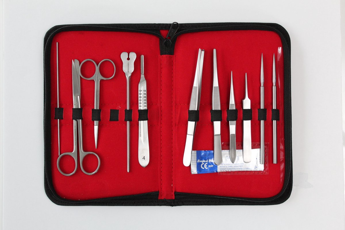 Dissectie set (trousse) met 12 instrumenten (voor universiteitstudenten ...