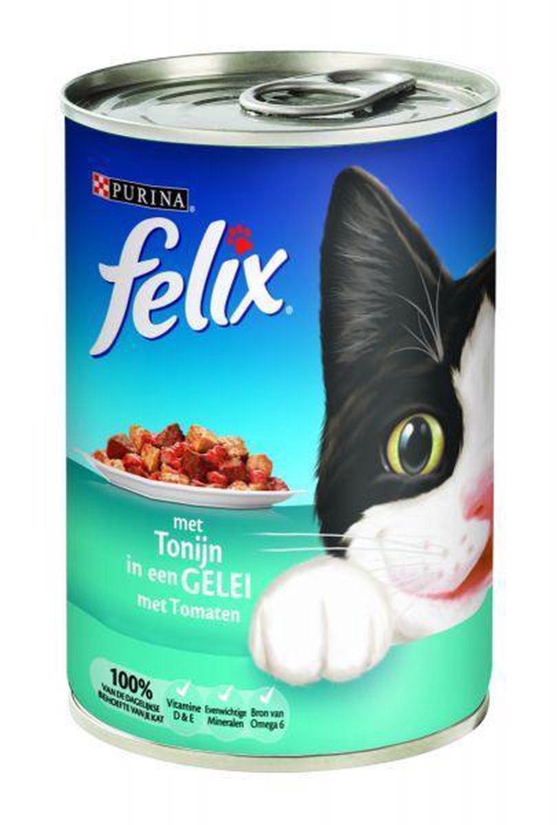Felix Blik Met Gelei - Tonijn en Tomaat - Kattenvoer - 1 x 400 g | bol.com