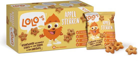 Lolo's Bites biologische appel sterren kinder snack- 4 dozen 20 portie ...