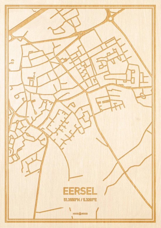 Kaart Eersel - Gegraveerde stadskaart Hood&Wood - Hout, A4 | bol.com