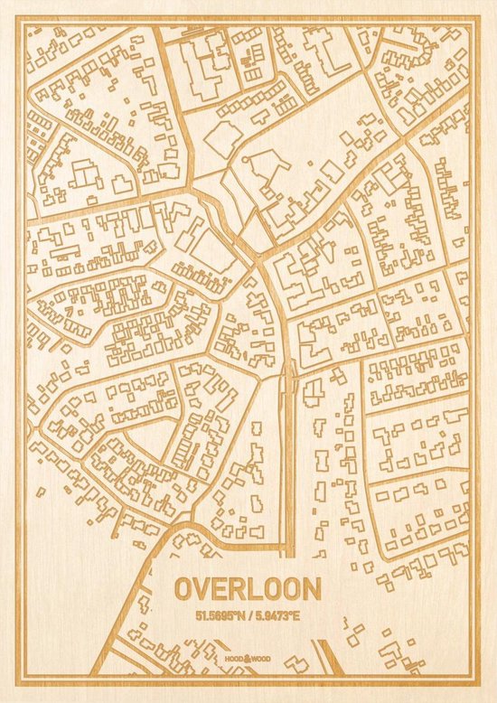 Kaart Overloon - Gegraveerde stadskaart Hood&Wood - Hout, A4 | bol.com