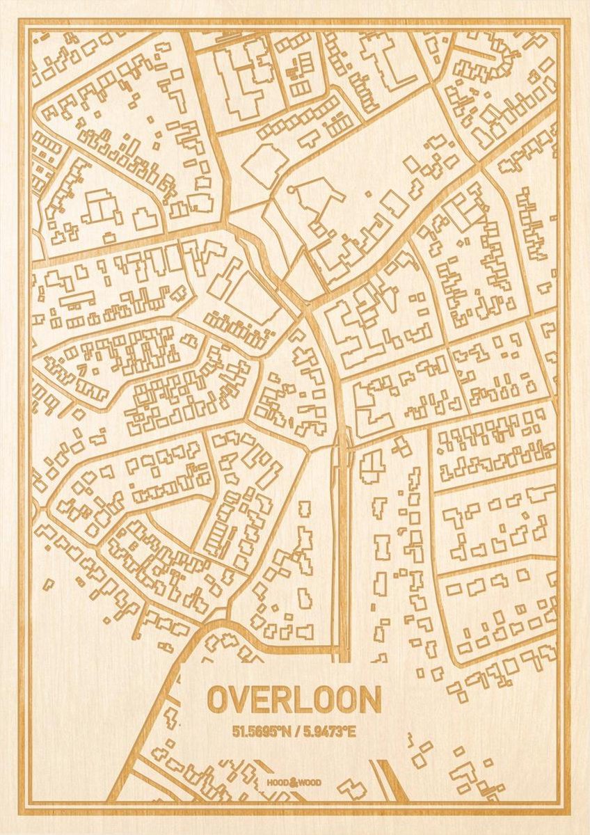 Kaart Overloon - Gegraveerde stadskaart Hood&Wood - Hout, A4 | bol.com