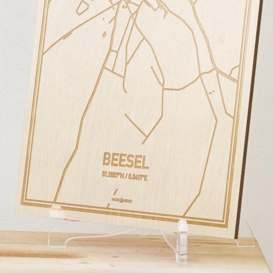 Kaart Beesel - Gegraveerde stadskaart Hood&Wood - Hout, A4 | bol.com