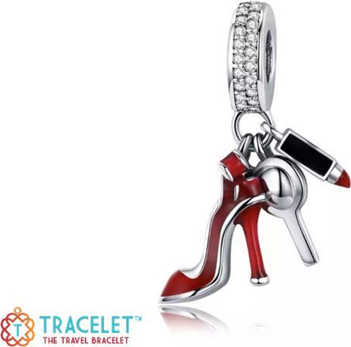 Tracelet | Zilveren bedels | Bedel Lady | Hakje, lippenstift, spiegel ...