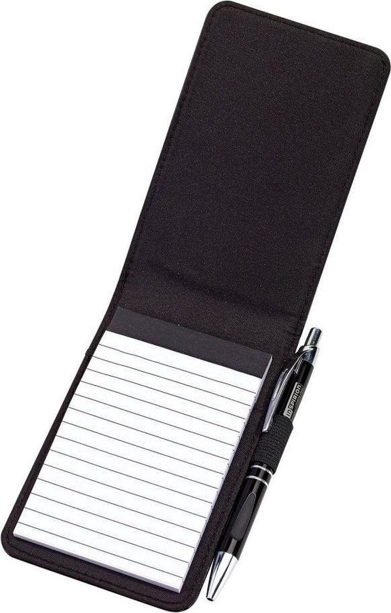 Zwart kunstleren notefolio | met schrijfblokje | gevoerd | 13,9x8,9x1,8 ...