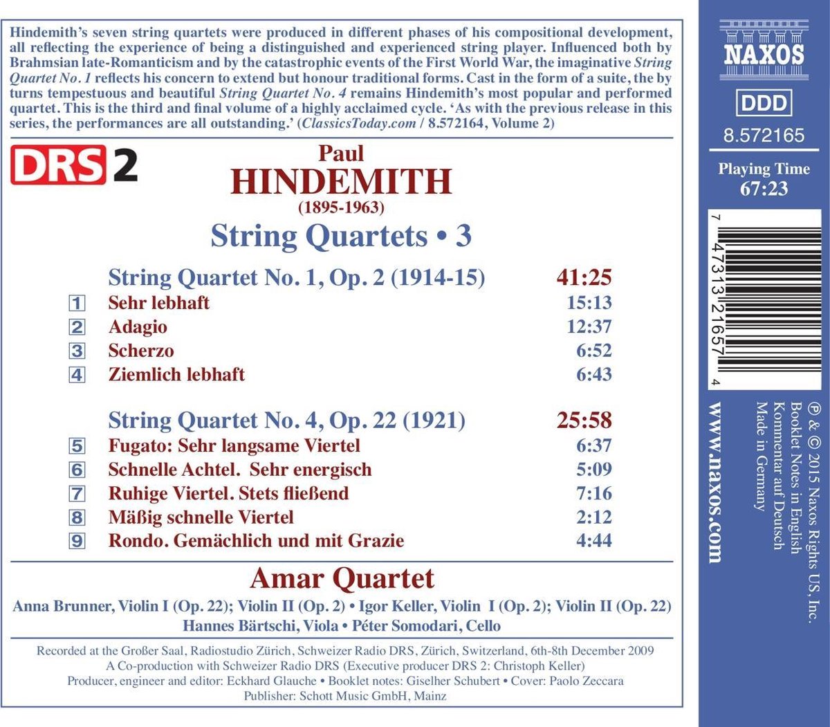 Amar Quartet - Hindemith: String Quartets Nos. 1 & 4 (CD), Amar Quartet | Muziek | bol