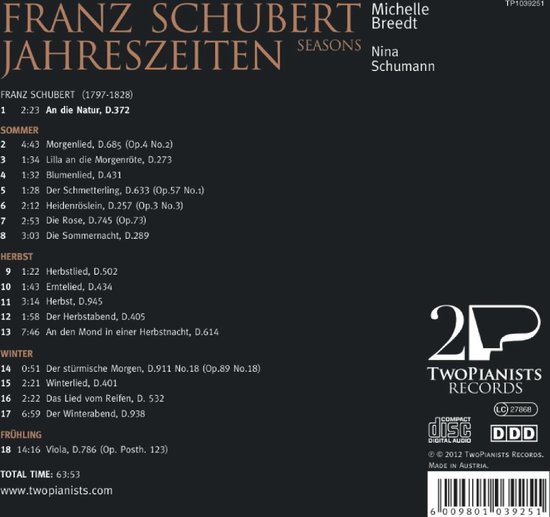 Michelle Breedt & Nina Schumann - Schubert: Jahreszeiten (CD), Nina ...