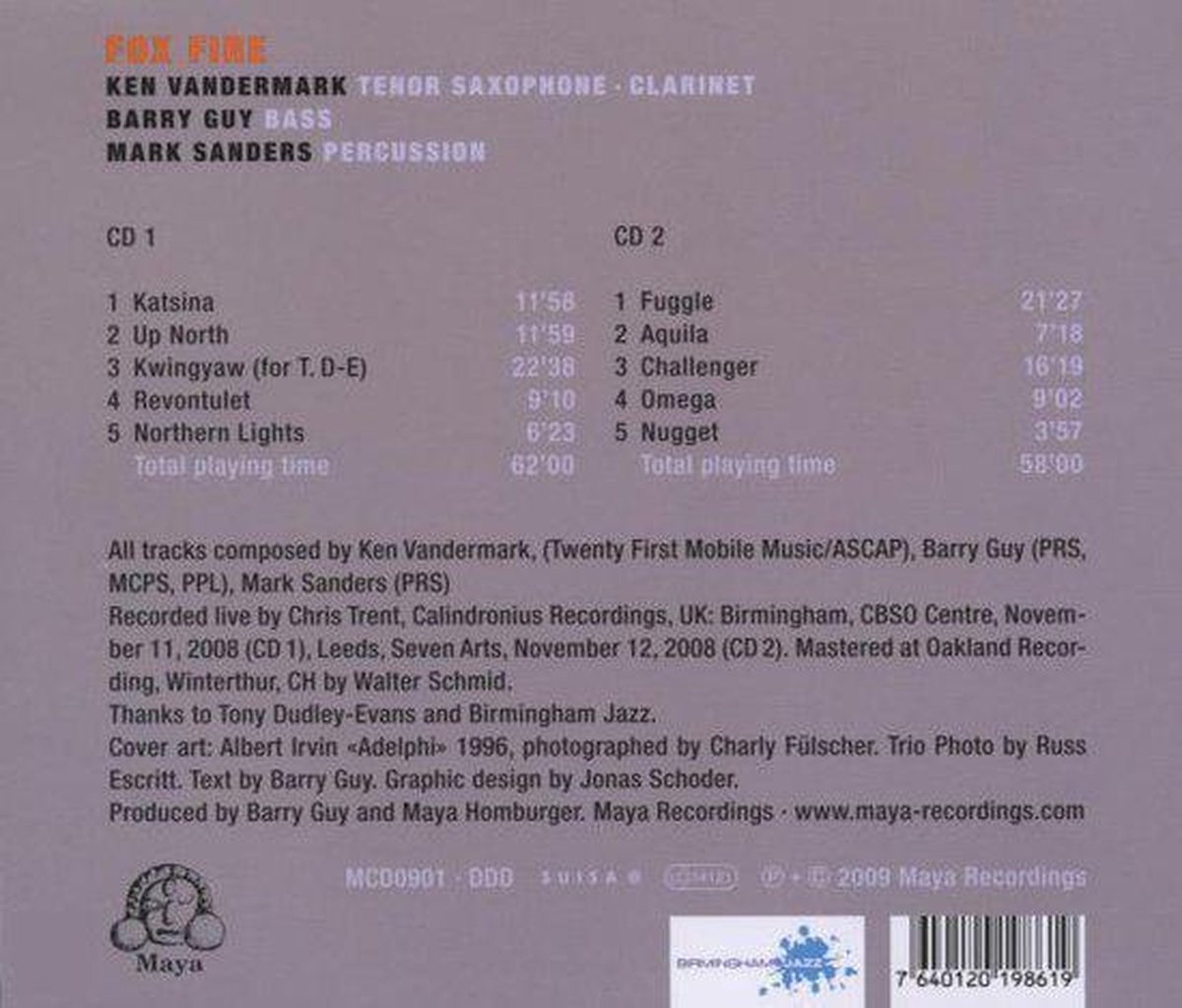 Vandermark/Guy/Sanders - Fox Fire, Mark Sanders | CD (album) | Muziek ...
