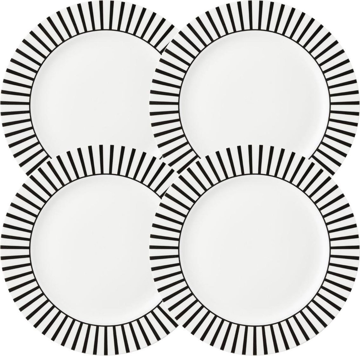 Dutch Rose Loft Set van 4 Zwart-Wit Ontbijtborden Grafische Streep 21 ...