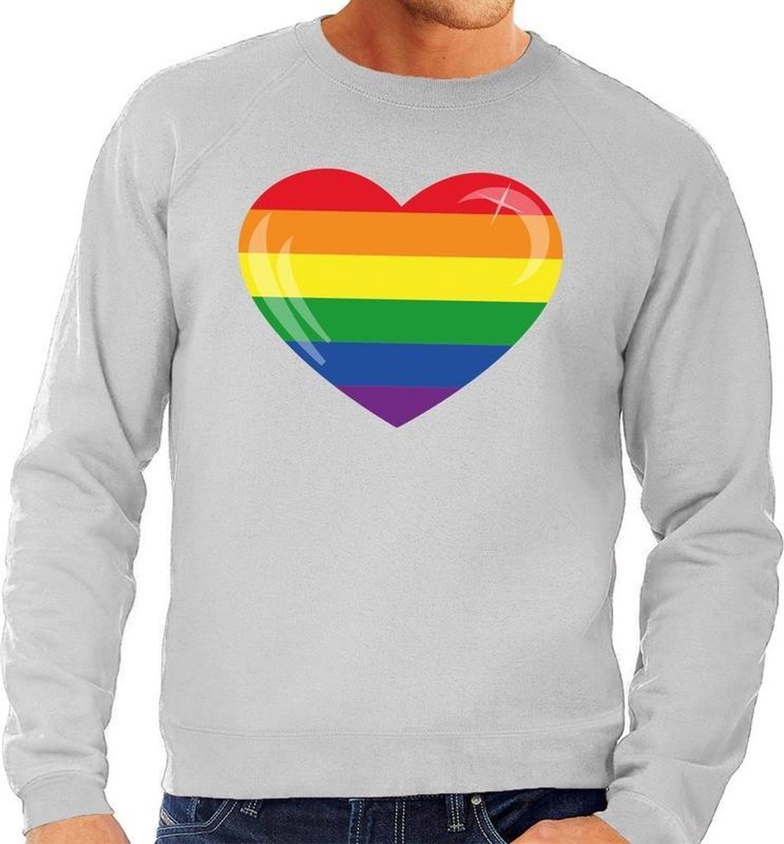 Gay pride regenboog hart sweater grijs - homo sweater voor heren - gay ...