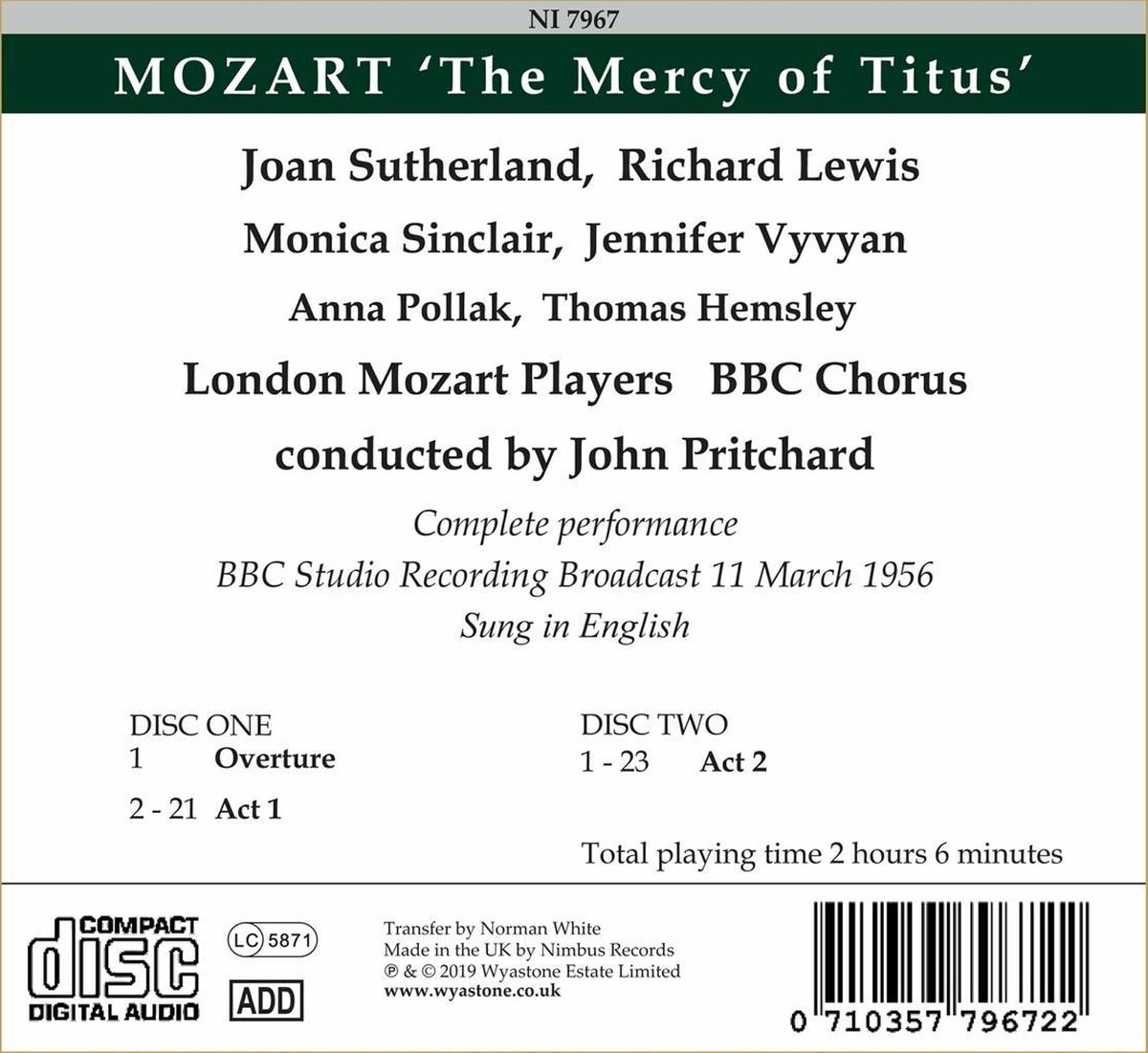 Joan Sutherland, BBC Chorus, London Mozart Players - The Mercy Of Titus ...