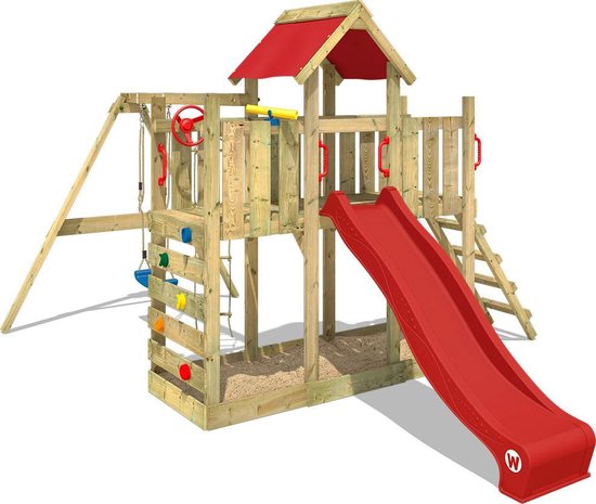 WICKEY Speeltoestel voor tuin TwinFlyer met schommel en rode glijbaan ...