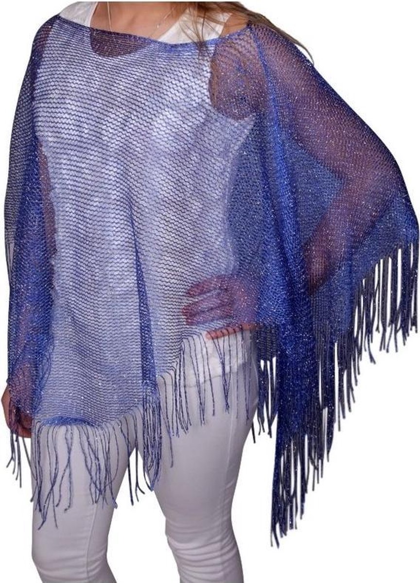 Blauwe visnet poncho/ omslagdoek/ stola dames | bol.com