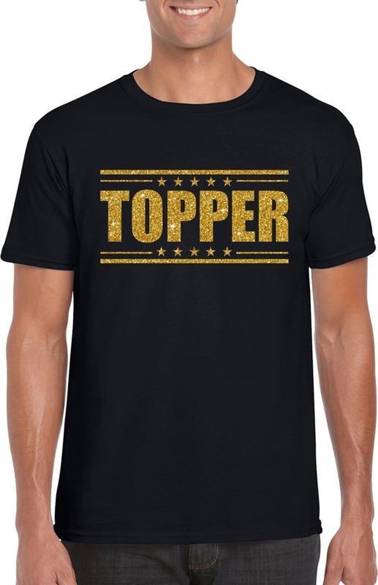 Toppers Zwart Topper shirt in gouden glitter letters heren - Toppers ...
