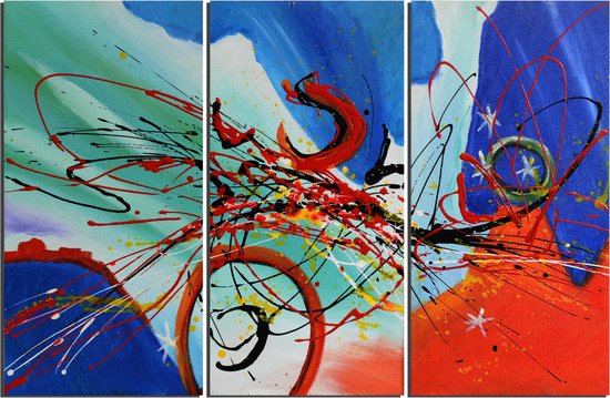 Schilderij modern abstract 3 luik 90 x 60 Handgeschilderd - Artello - handgeschilderd... | bol.com