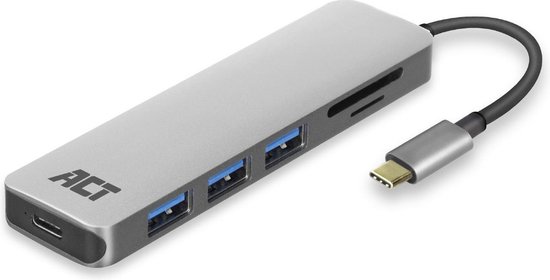 ACT USB-C hub 3.0, 3x USB-A, cardreader, PD pass-through AC7050 | bol
