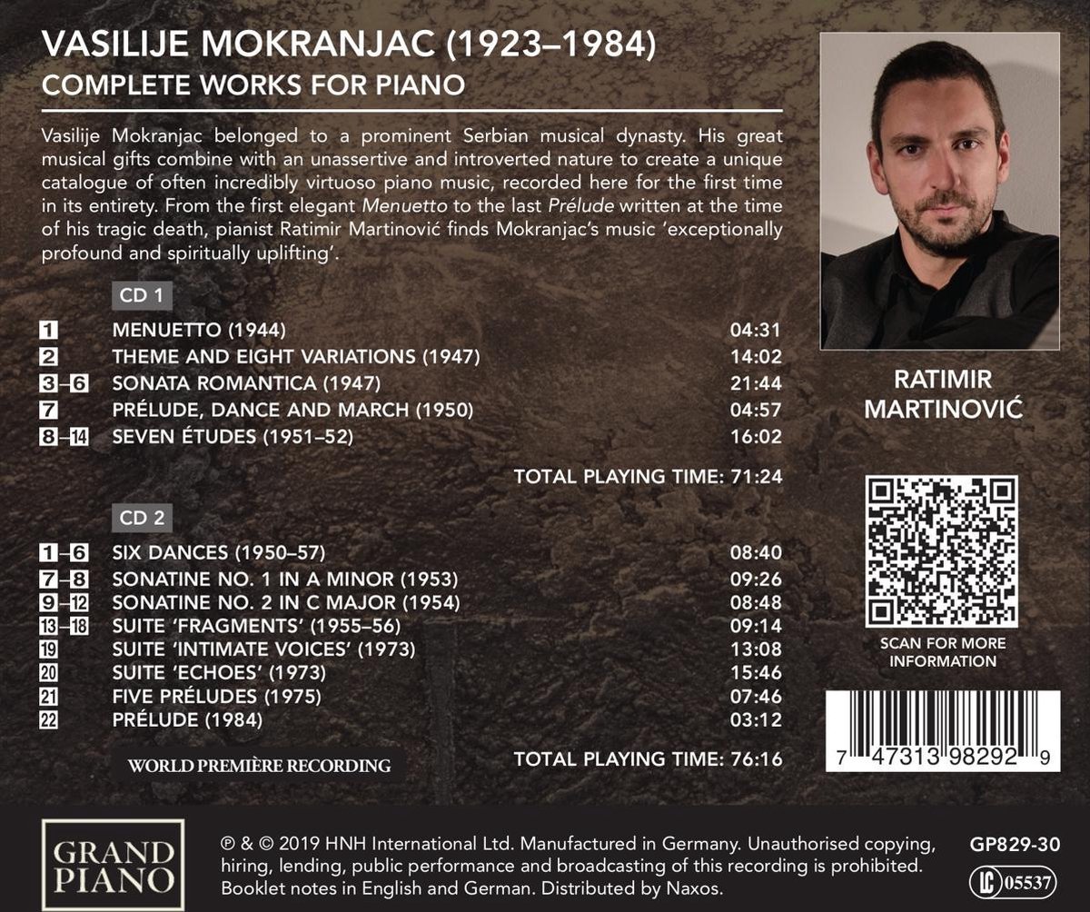 Vasilije Mokranjac: Complete Piano Works, Ratimir Martinovic | CD ...