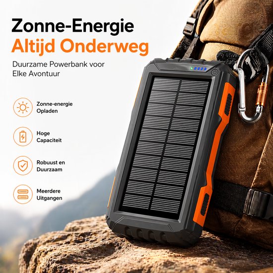 Sounix Powerbank 30000 mAh - Powerbank zonneenergie - 2 USB A & 1 USB C ...