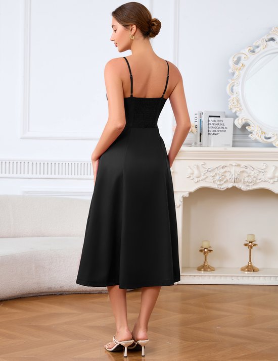 Dames Cocktailjurk met V-Hals - Festelijk Midikleed voor Bruiloften ...