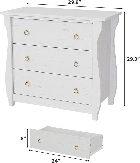 3-Drawer Boho Dresser, Tall Rattan Accent Chest, Curved Legs ...