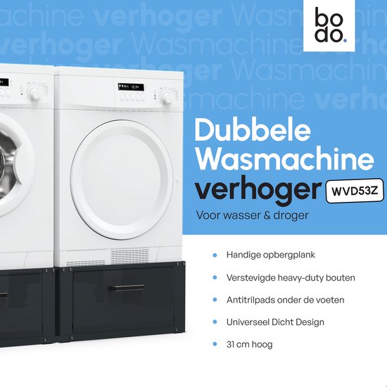 Bodo Wasmachine verhoger - Dubbel, met lade, zwart - 127x54x31cm | bol