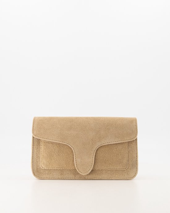 tas - zand kleur/ beige- suède- vakje voorop de tas - rits en magneet ...
