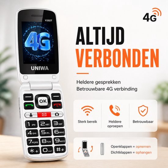 Senioren Telefoon Uniwa Klapbaar GSM - Grote Toetsen en 2.4″ Scherm ...