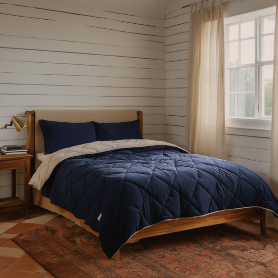 HUSH Living - Wasbaar Dekbed Tweekleurig Design Navy/Taupe - 200x200 cm ...