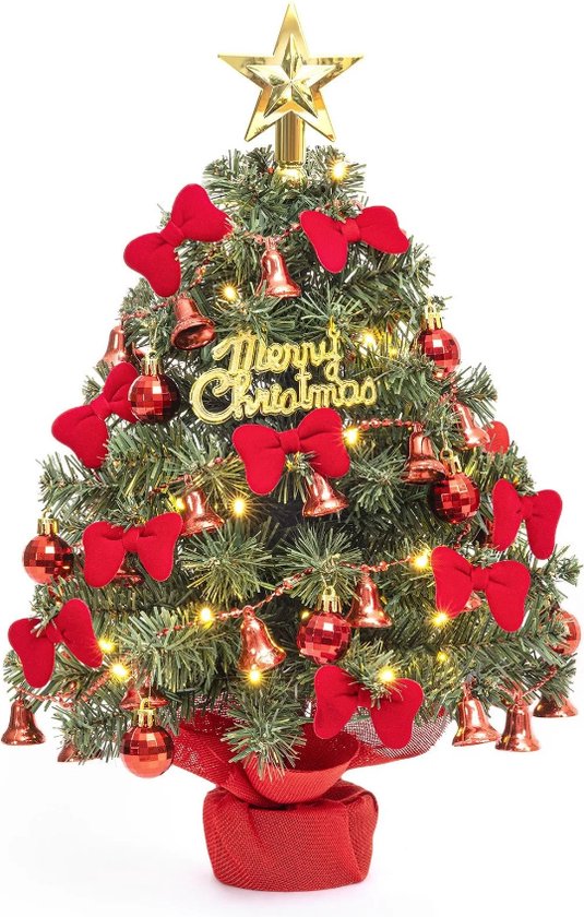 Zilverspar Mini kerstboom met LED verlichting en versiering ...