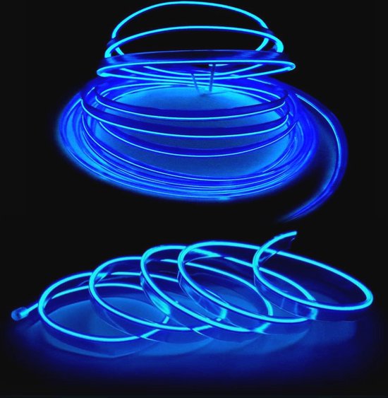 Blauwe LED Strip Verlichting voor Auto Interieur - 5M Neon Draad met ...