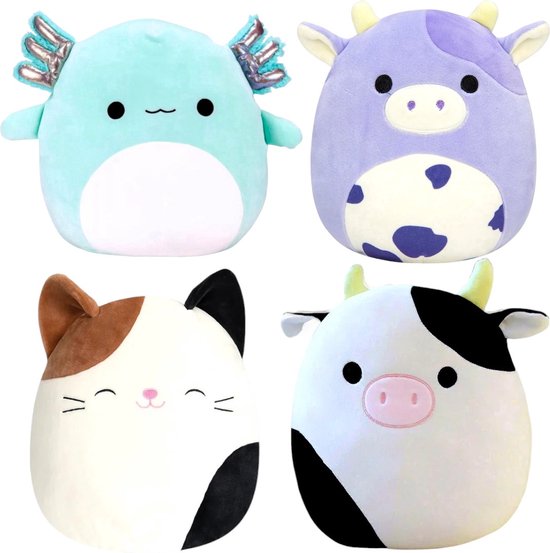 Klikkopers® - 4 Kawaii knuffels - 7 cm - Squish Knuffel - Knuffel Koe ...