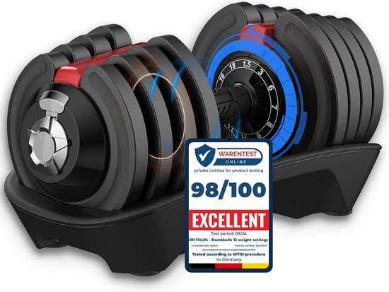 DH FitLife Verstelbare halter 1,5 tot 18 kg met opbergbasis voor ...