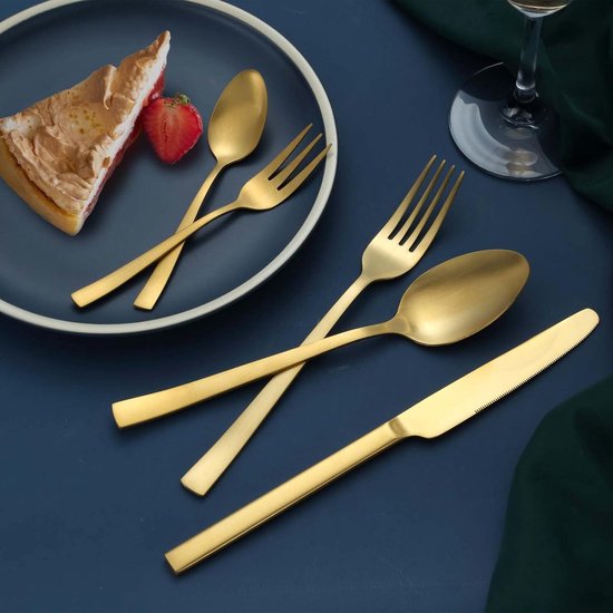 60-delige bestekset voor 12 personen, mat goud met vorken, lepels ...
