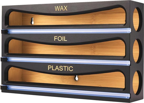 Bamboe Wikkeldispenser met Snijder voor Keuken - Plastic Wrap ...
