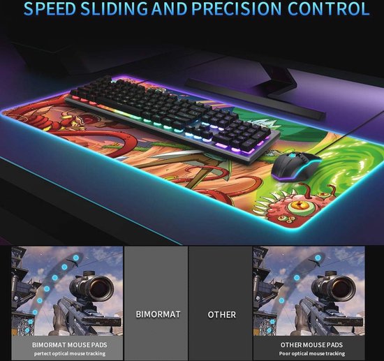 Grote RGB Gaming Muismat XXL met LED Verlichting - Antislip Rubber en Duurzame Randen | bol