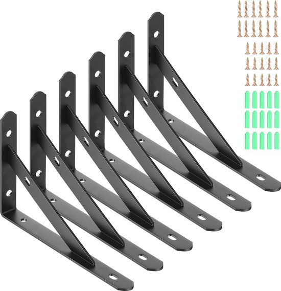 Goodivery ® Zesdelige Set Zwarte Metalen Hoek Plankdragers voor Stevige ...