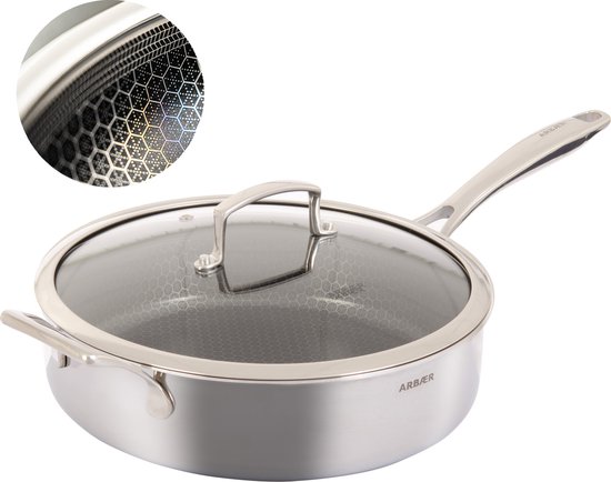 Arbaer Hapjespan Ø 28 cm - Sauteerpan met Deksel - Inductie, Elektrisch ...