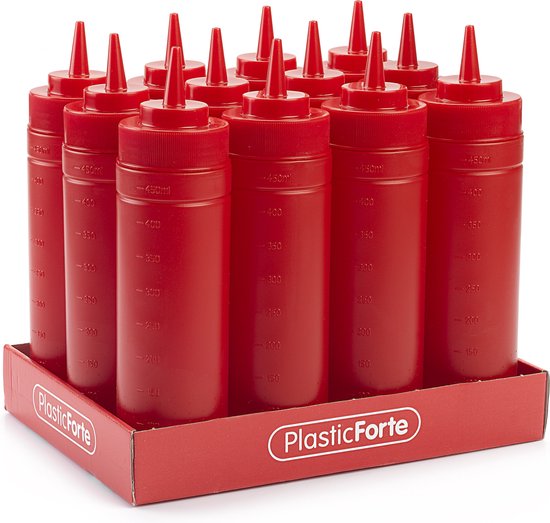 Plasticforte Doseerfles/sausfles rood - kunststof - met schenktuit ...
