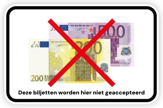 Deze Biljetten Worden Hier Niet Geaccepteerd Sticker - 200, 500 Euro ...