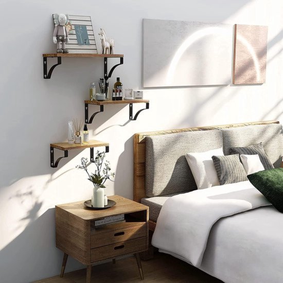 Stylish Set of 3 Floating Wooden Shelves - Depth 15cm, Dimensions 42 x ...