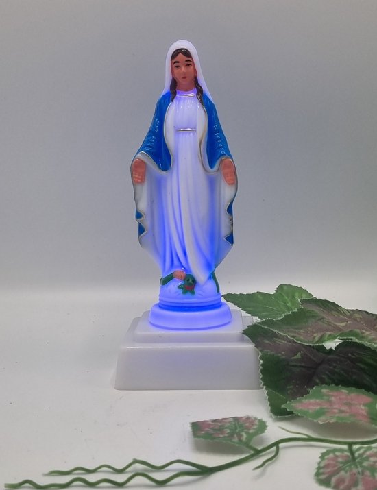 Maria beeldje - incl. LED verlichting - Gekleurd - Blauw led - 18 cm ...