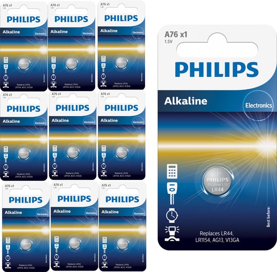 Philips LR44/76A 1.5v Alkaline knoopcel batterij - 10 Stuks | bol
