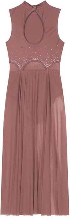 Elegante Lange Jurk met Steentjes - Doorschijnende Maxi Rok - Roze ...