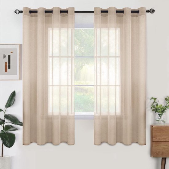 Transparante Vitrage Gordijnen - Modern - Set van 2 - Beige - 140 x 137 ...