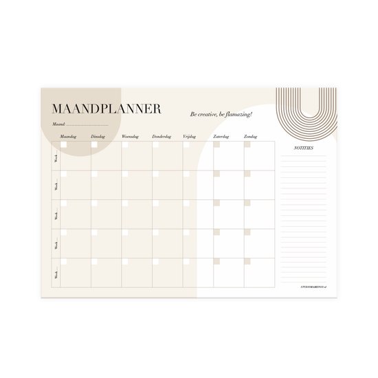 Maandplanner | Beige | A3| Afscheurbare maandkalender | Zonder data ...
