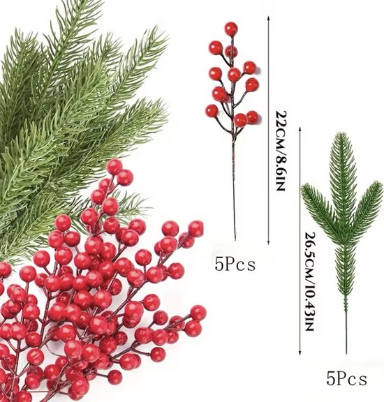 WinterWreaths Kunst Kersttak - Set van 10 - Groen met Rode besjes | bol