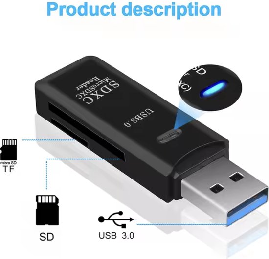 Mini Superspeed 2-in-1 USB 3.0 Kaartlezer – Voor SDHC, SDXC, Micro TF ...